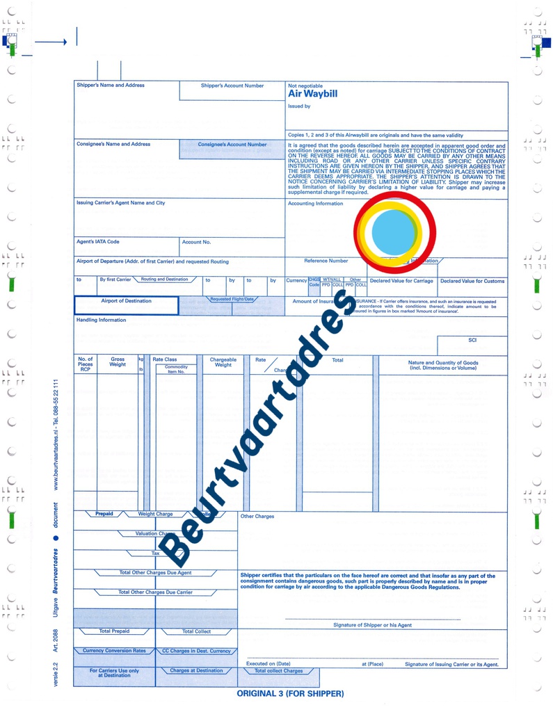 Master Air Waybill Blanco | Beurtvaartadres